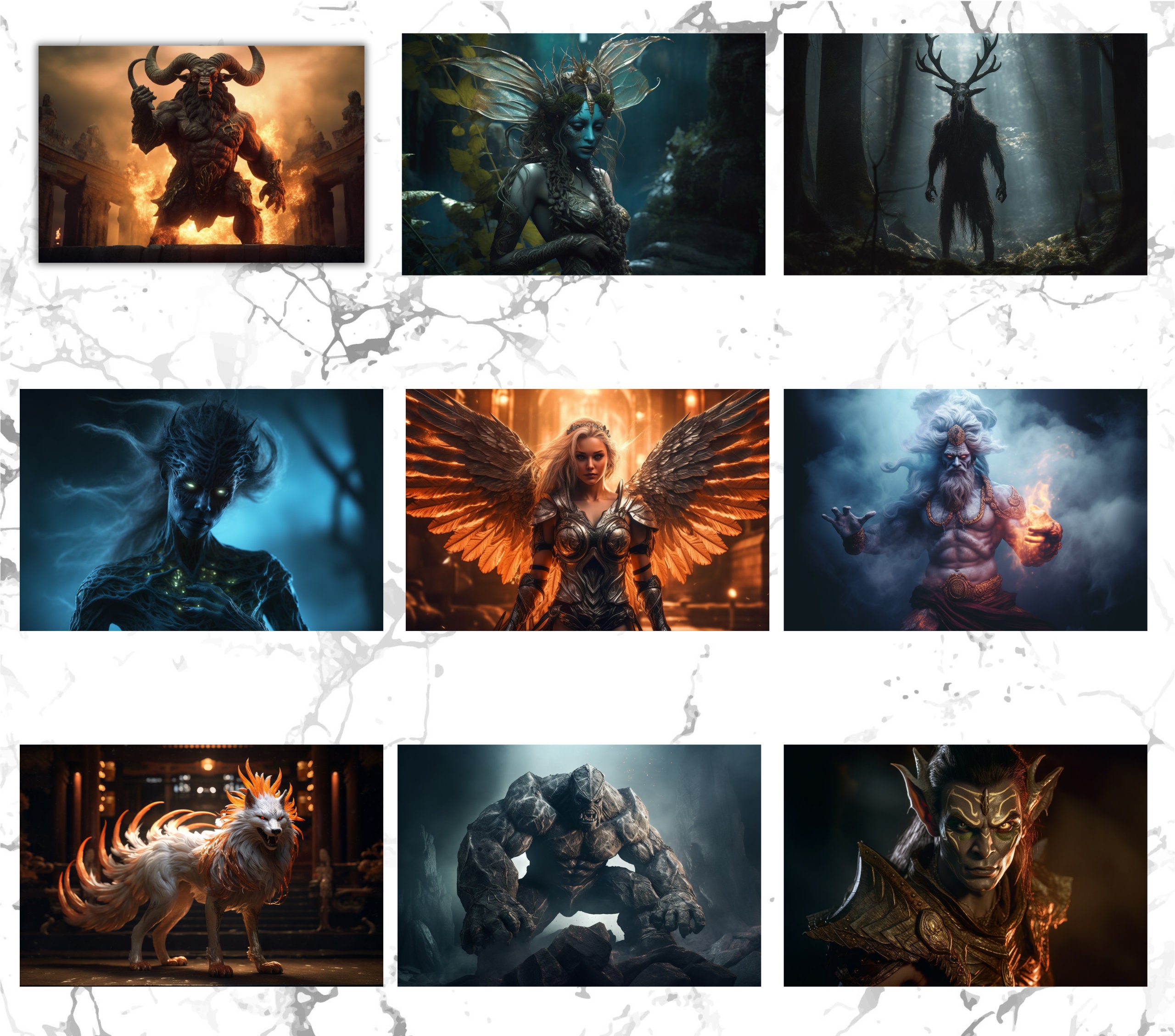 Mythical Creatures Collection Digital Art, Wall Decor, Instant Download, Bundle of 25 High ...