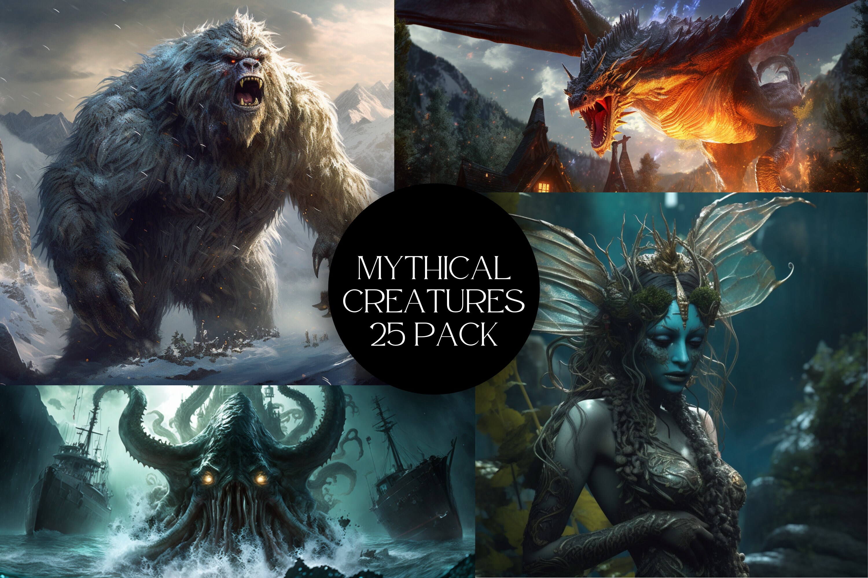 Mythical Creatures Collection Digital Art, Wall Decor, Instant Download ...