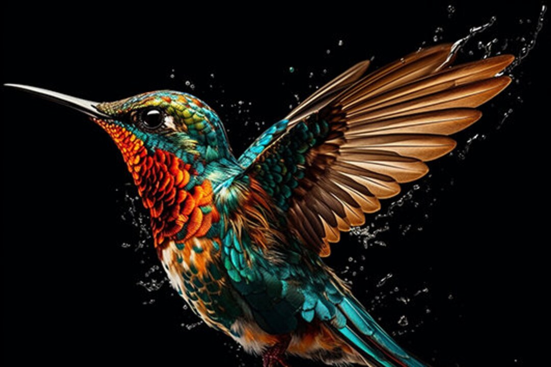 Psychedelic Abstract Hummingbird Art Print - AI Art, Digital Art Print ...