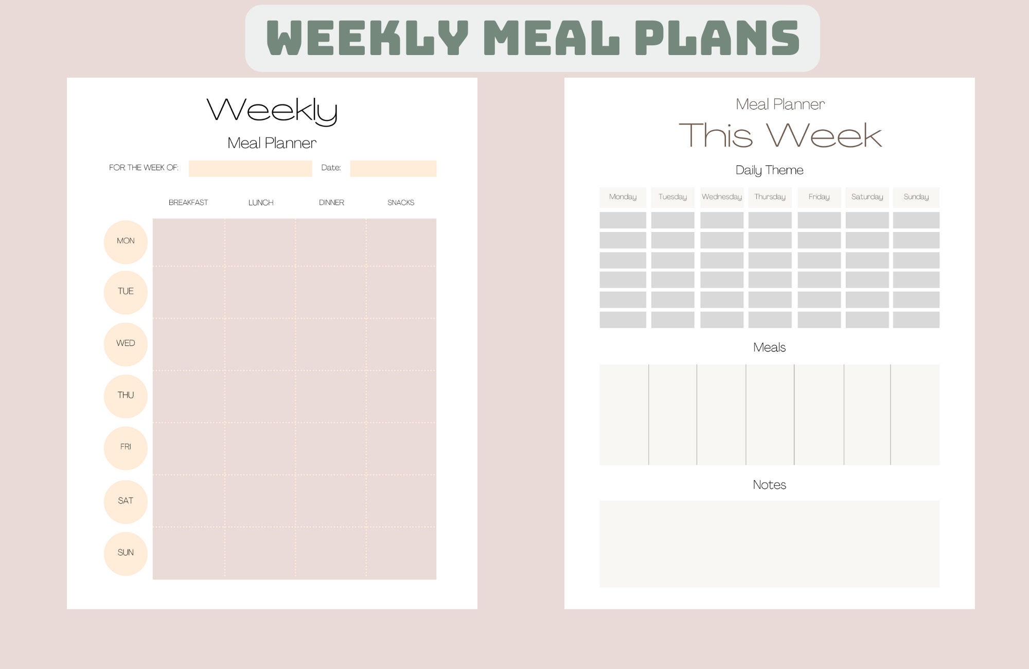 Meal Planner Printables Weekly Meal Planner Monthly Meal - Etsy