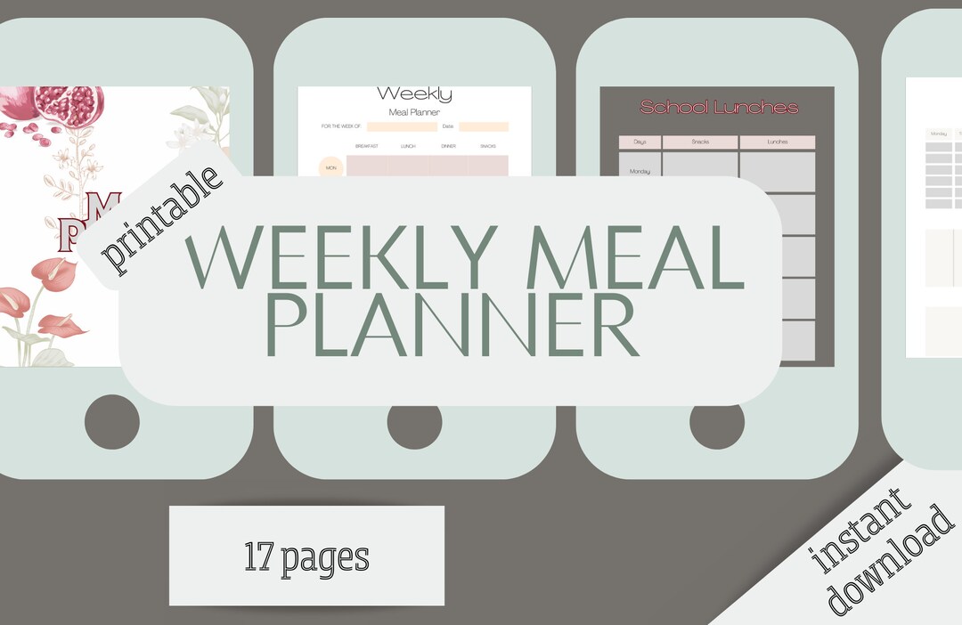 Meal Planner Printables Weekly Meal Planner Monthly Meal - Etsy