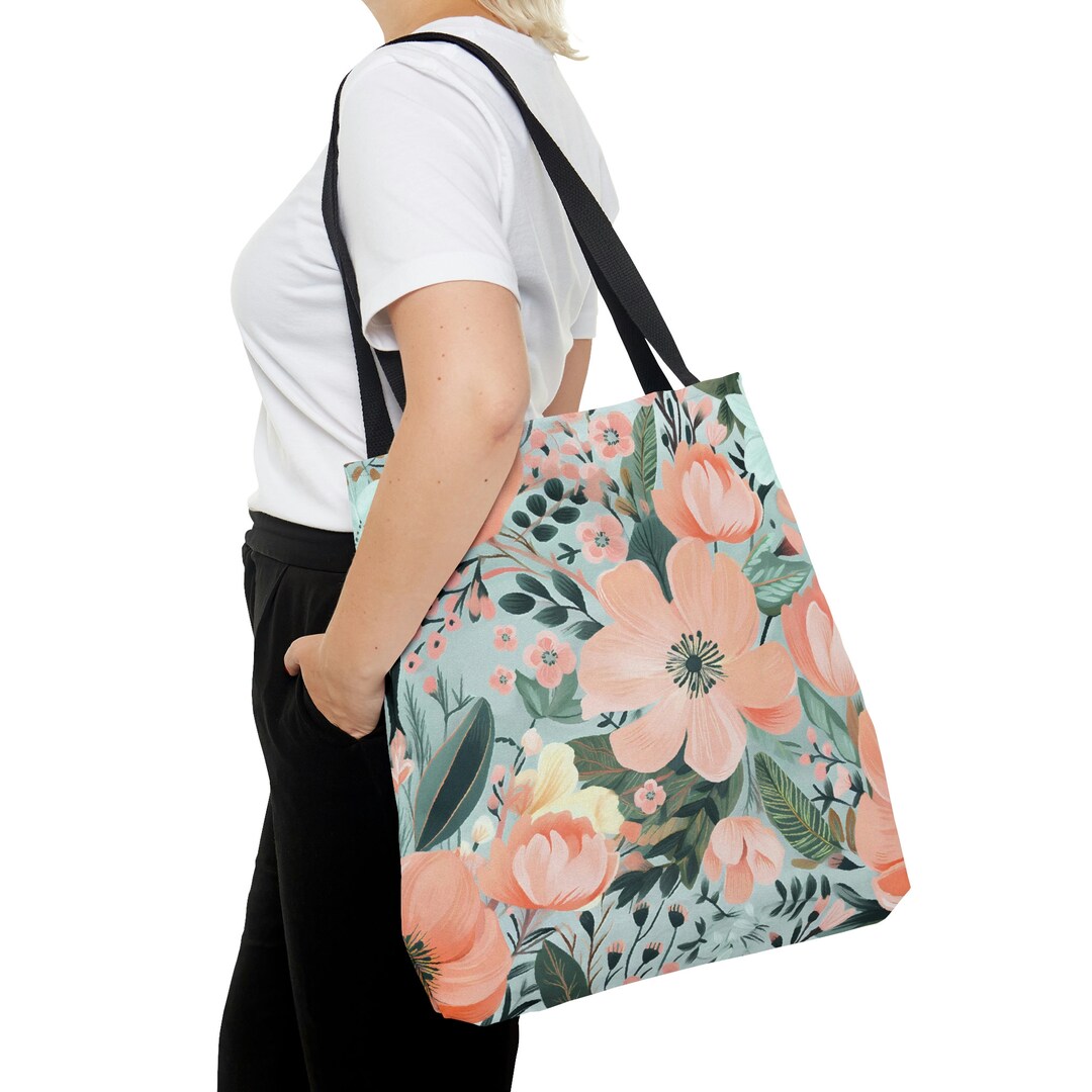 Pastel Color Tote Bag for Market Bag Design Floral Art Market Carry Bag ...