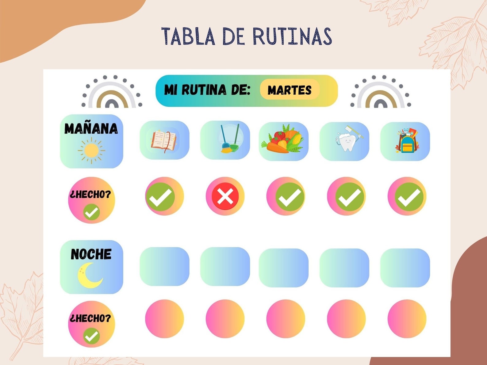 Tabla de rutinas para niños y niñas / Organizador de tareas / Tabla de ...