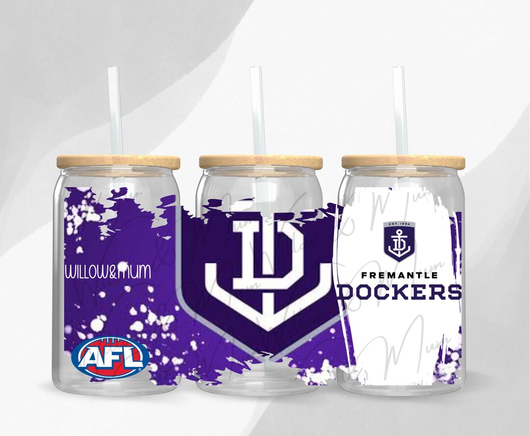Aussie Rules Football AFL Fremantle Dockers Sublimation 16oz Glass Can ...