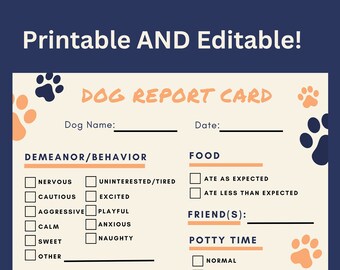 Dog Report Card Stars Edition, for Doggy Day Care and Dog Sitting ...