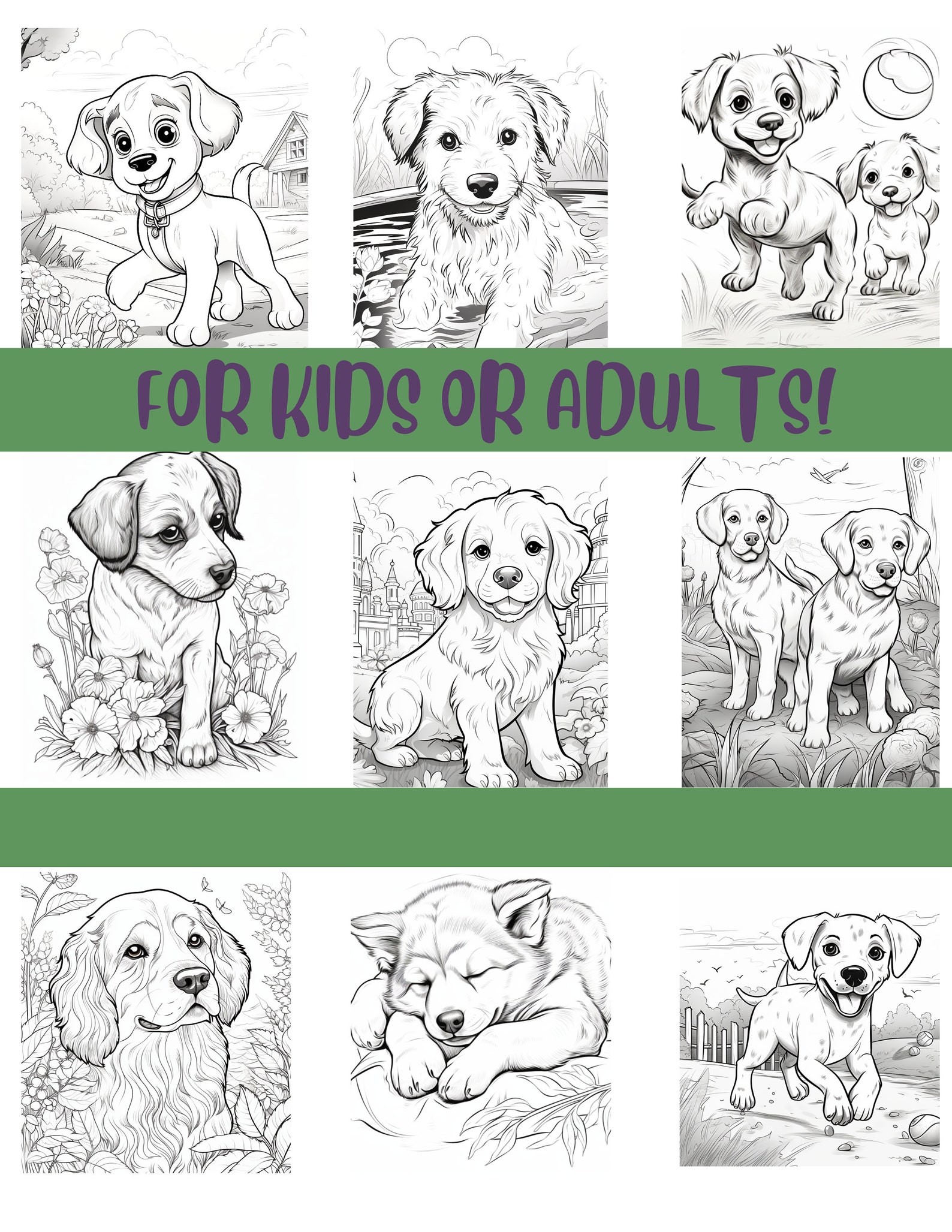 Printable 20 Coloring Book Pages of Dogs and Puppies for Kids and ...
