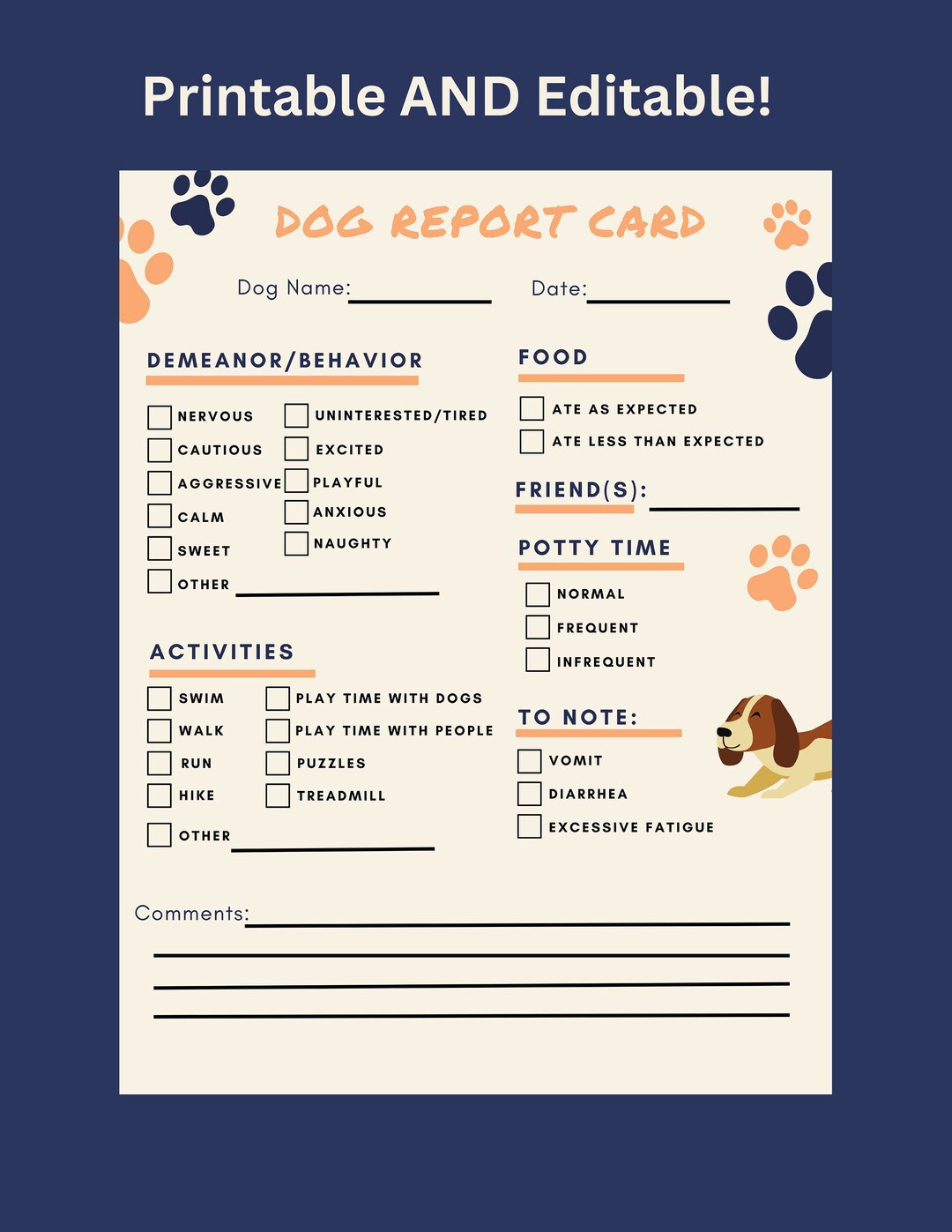 Dog Report Card the Perfect Solution for Doggy Day Care and - Etsy