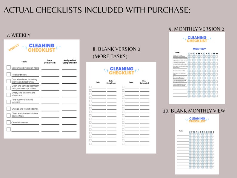 Comprehensive Cleaning Checklist Bundle Printable AND Editable - Etsy