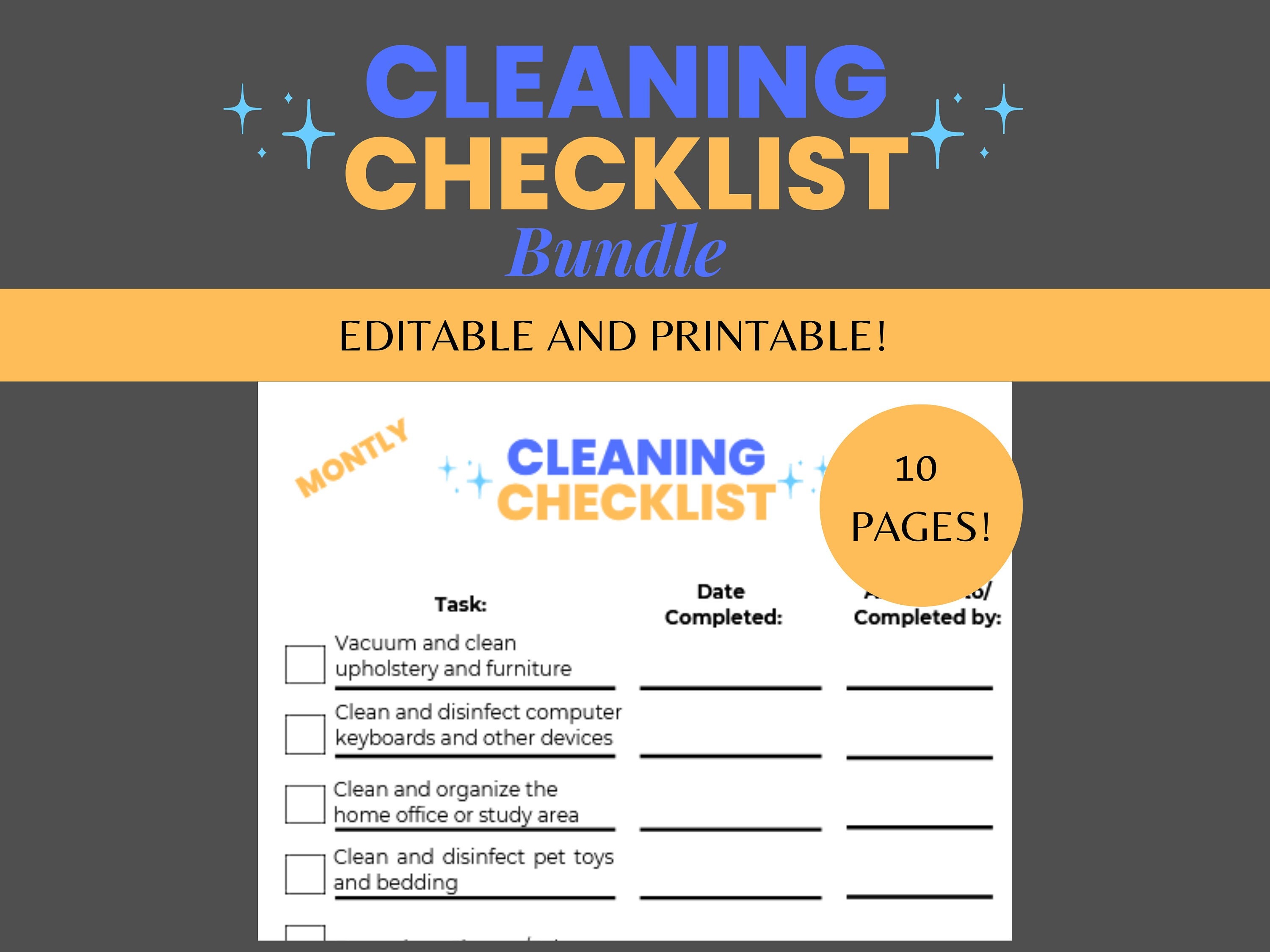 Comprehensive Cleaning Checklist Bundle Printable AND Editable - Etsy