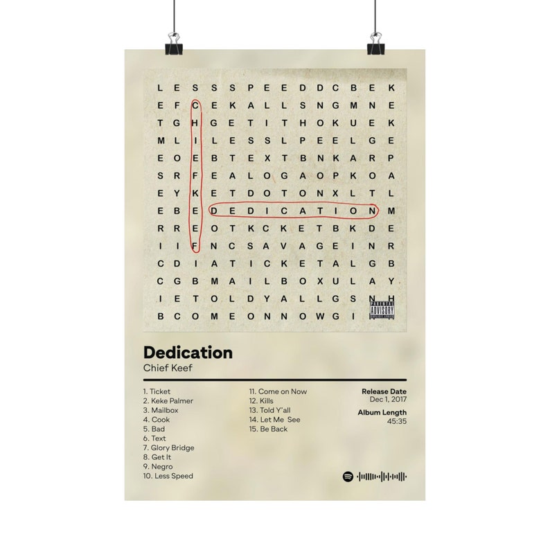 Chief Keef Dedication Custom Album Poster Hip Hop Wall Art Custom Album ...