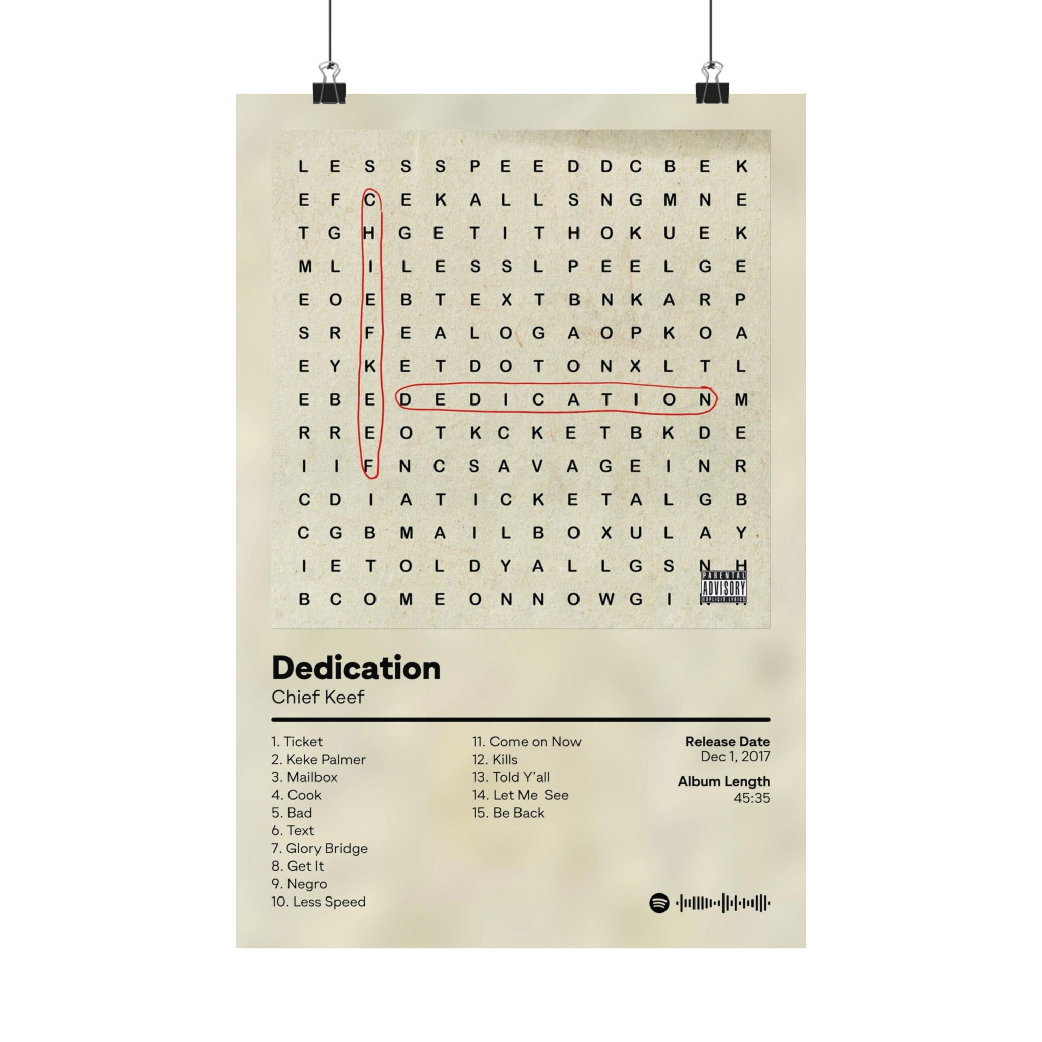 Chief Keef Dedication Custom Album Poster Hip Hop Wall Art Custom Album ...