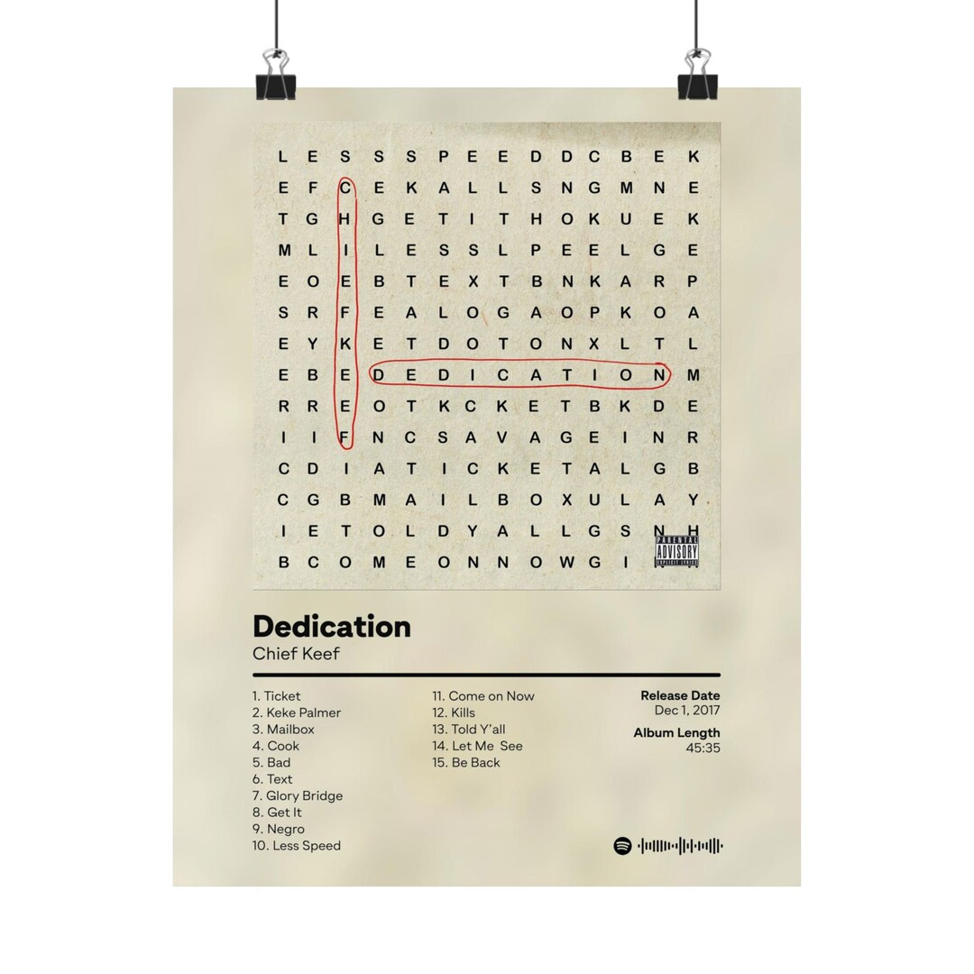 Chief Keef Dedication Custom Album Poster Hip Hop Wall Art Custom Album ...