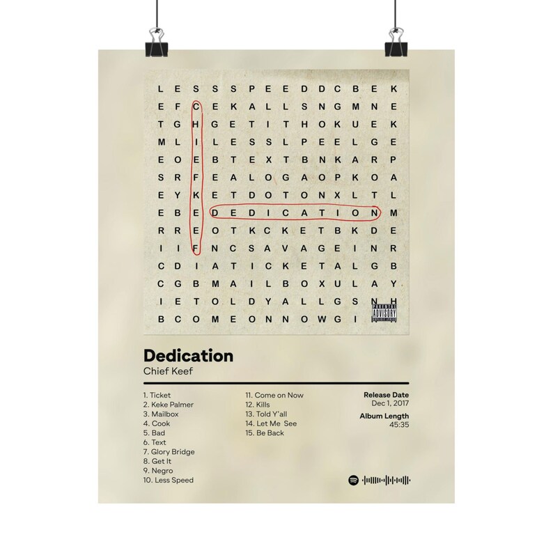 Chief Keef Dedication Custom Album Poster Hip Hop Wall Art Custom Album ...