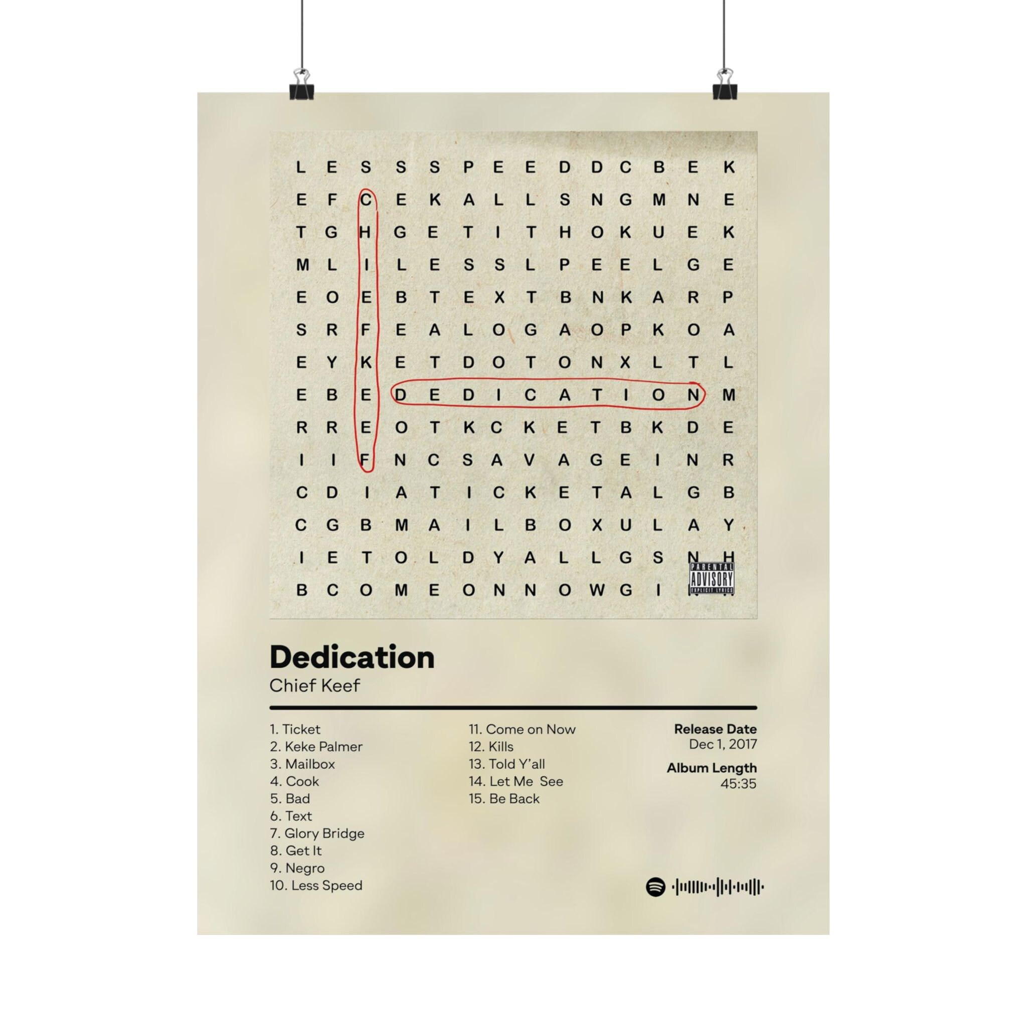 Chief Keef Dedication Custom Album Poster Hip Hop Wall Art Custom Album ...