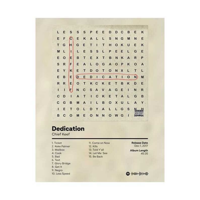 Chief Keef Dedication Custom Album Poster Hip Hop Wall Art Custom Album ...