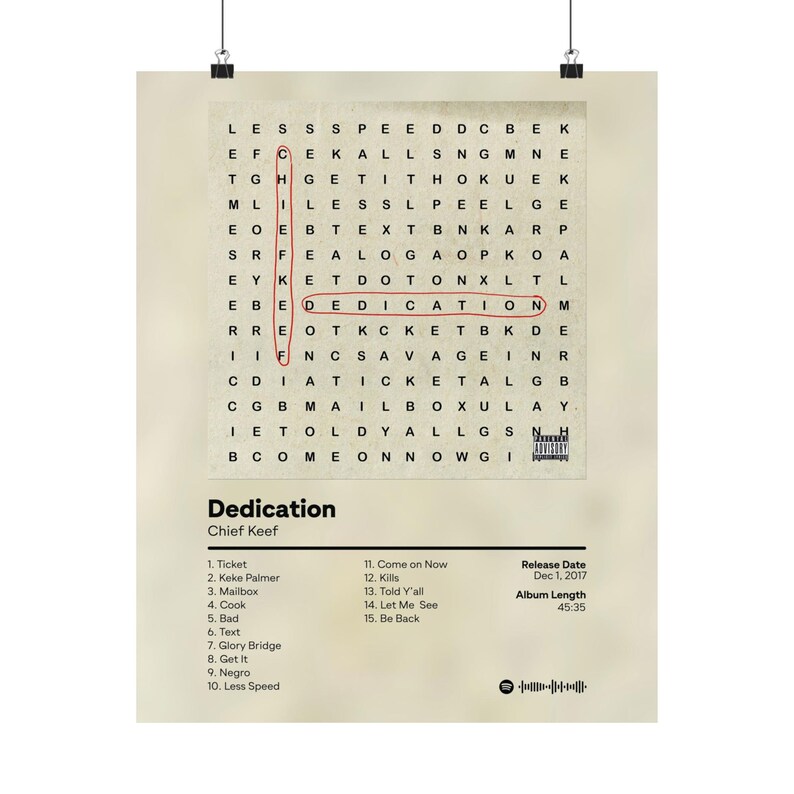 Chief Keef Dedication Custom Album Poster Hip Hop Wall Art Custom Album ...