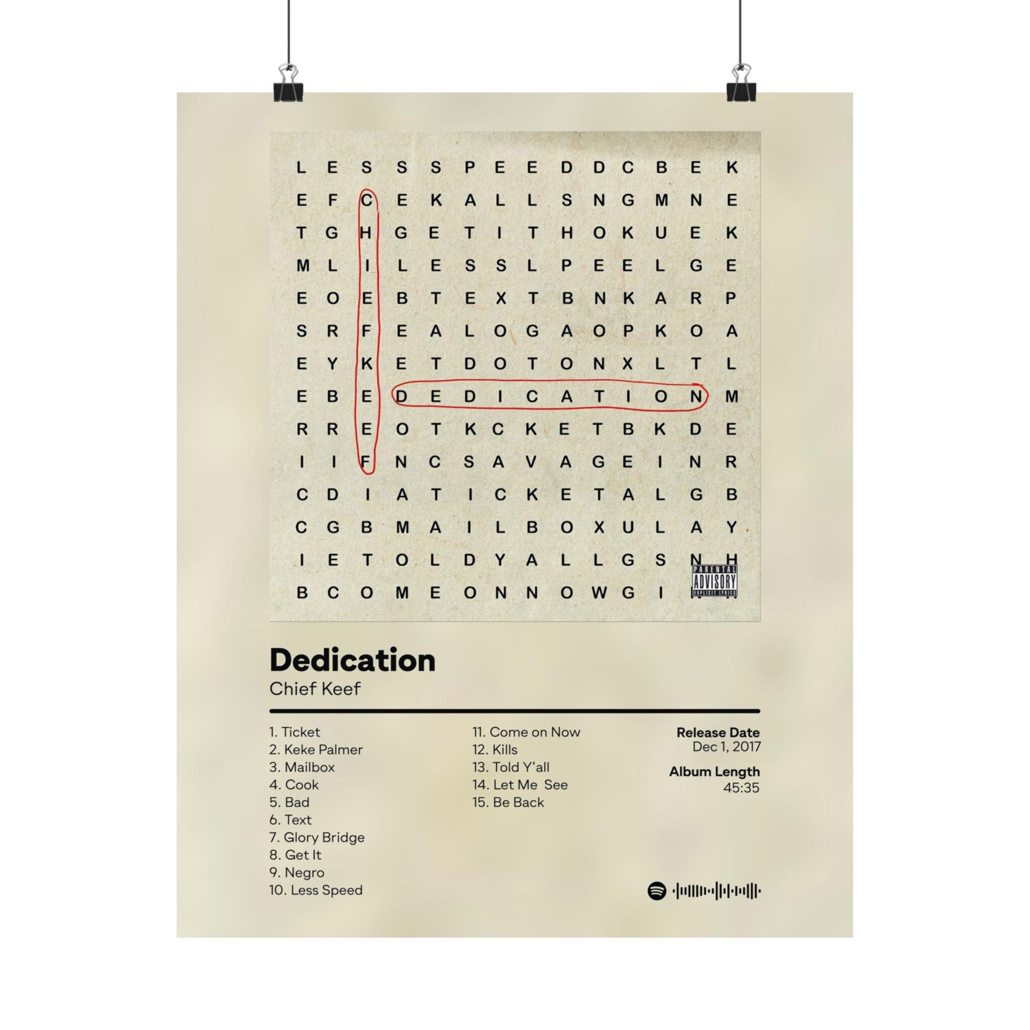 Chief Keef Dedication Custom Album Poster Hip Hop Wall Art Custom Album ...