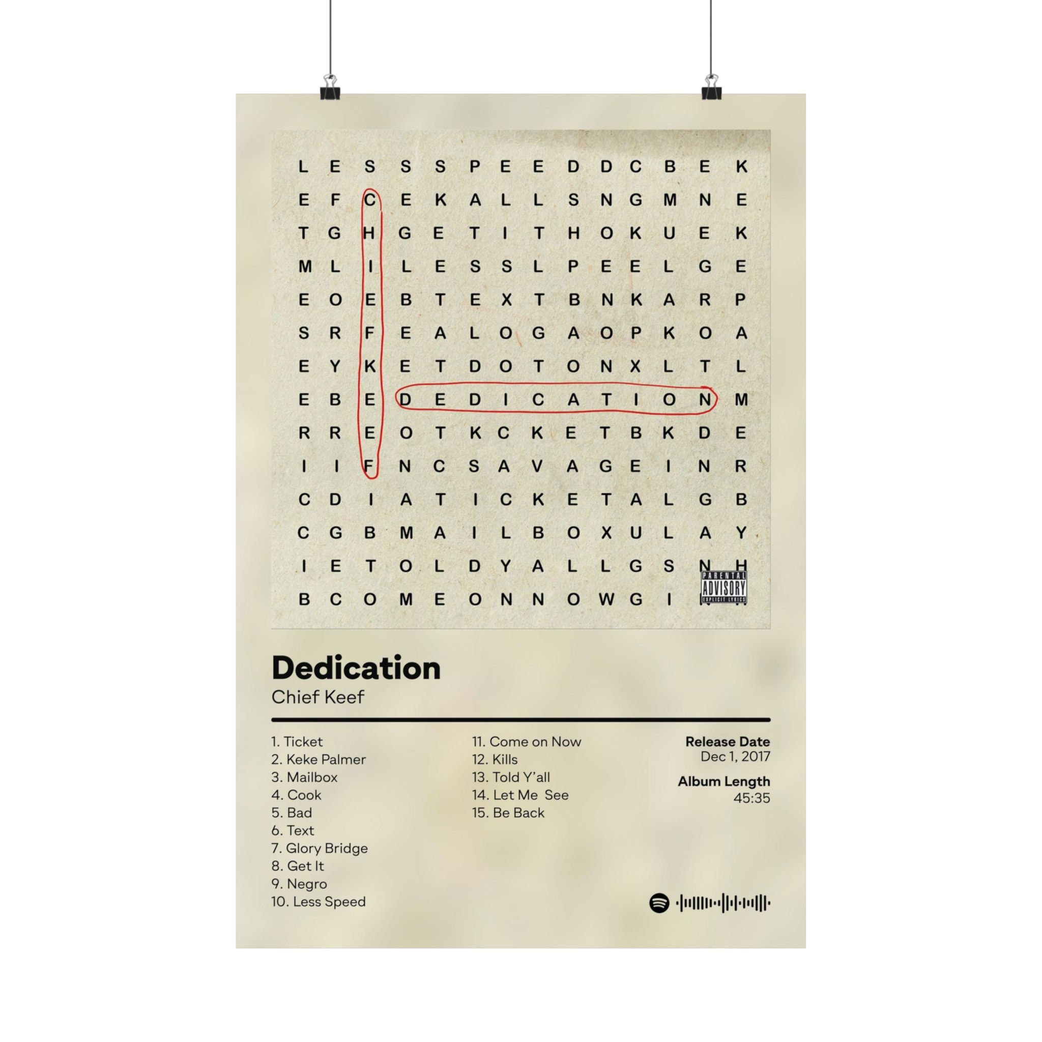 Chief Keef Dedication Custom Album Poster Hip Hop Wall Art Custom Album ...