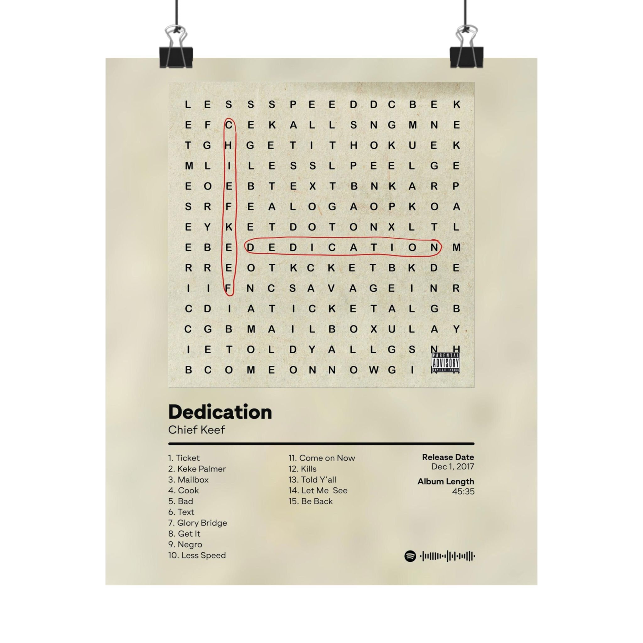 Chief Keef Dedication Custom Album Poster Hip Hop Wall Art Custom Album ...