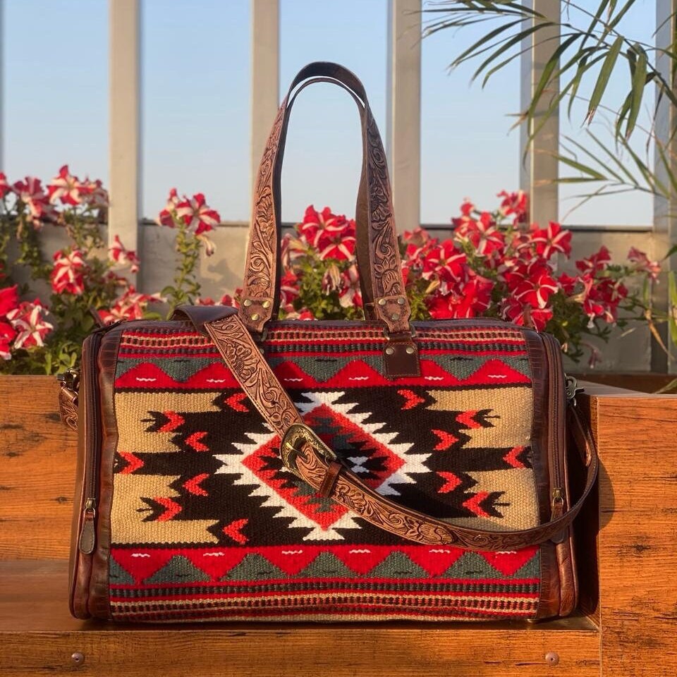 Aztec Leather Duffel Vintage Leather Duffel Bag Western Style Unisex ...