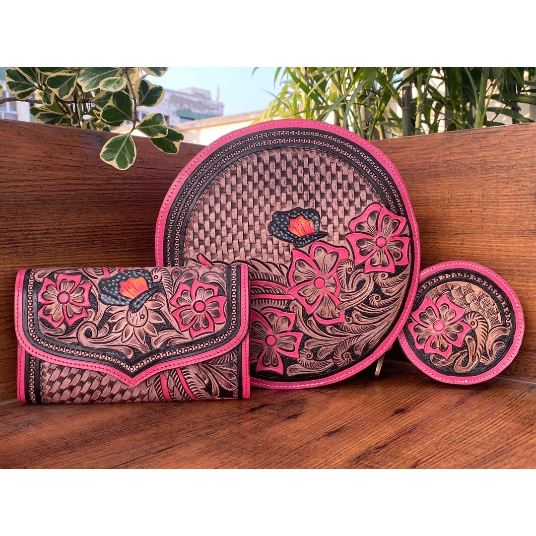 Preppy Pink Tooled Leather Crossbody Handbags Gypsy Cowgirl Carved ...
