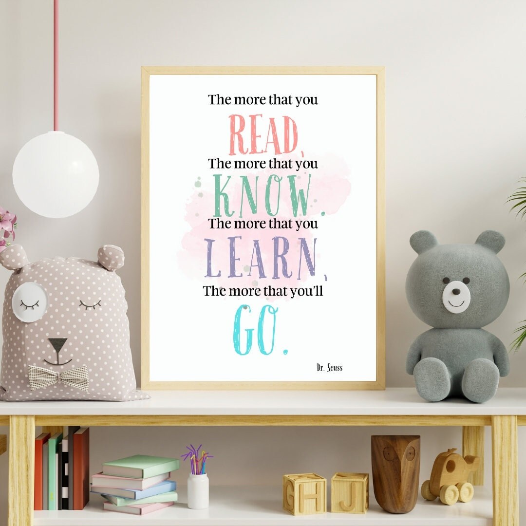 Dr.seuss Reading Wall Art, Playroom Printables, Kids Wall Decor ...