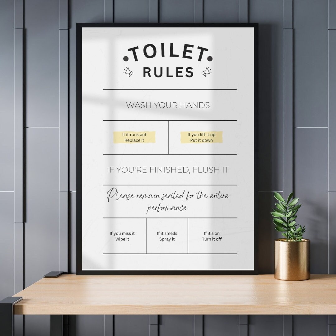 Toilet Rules Printable Wall Art, Bathroom Art Toilet Loo Decor, Toilet ...