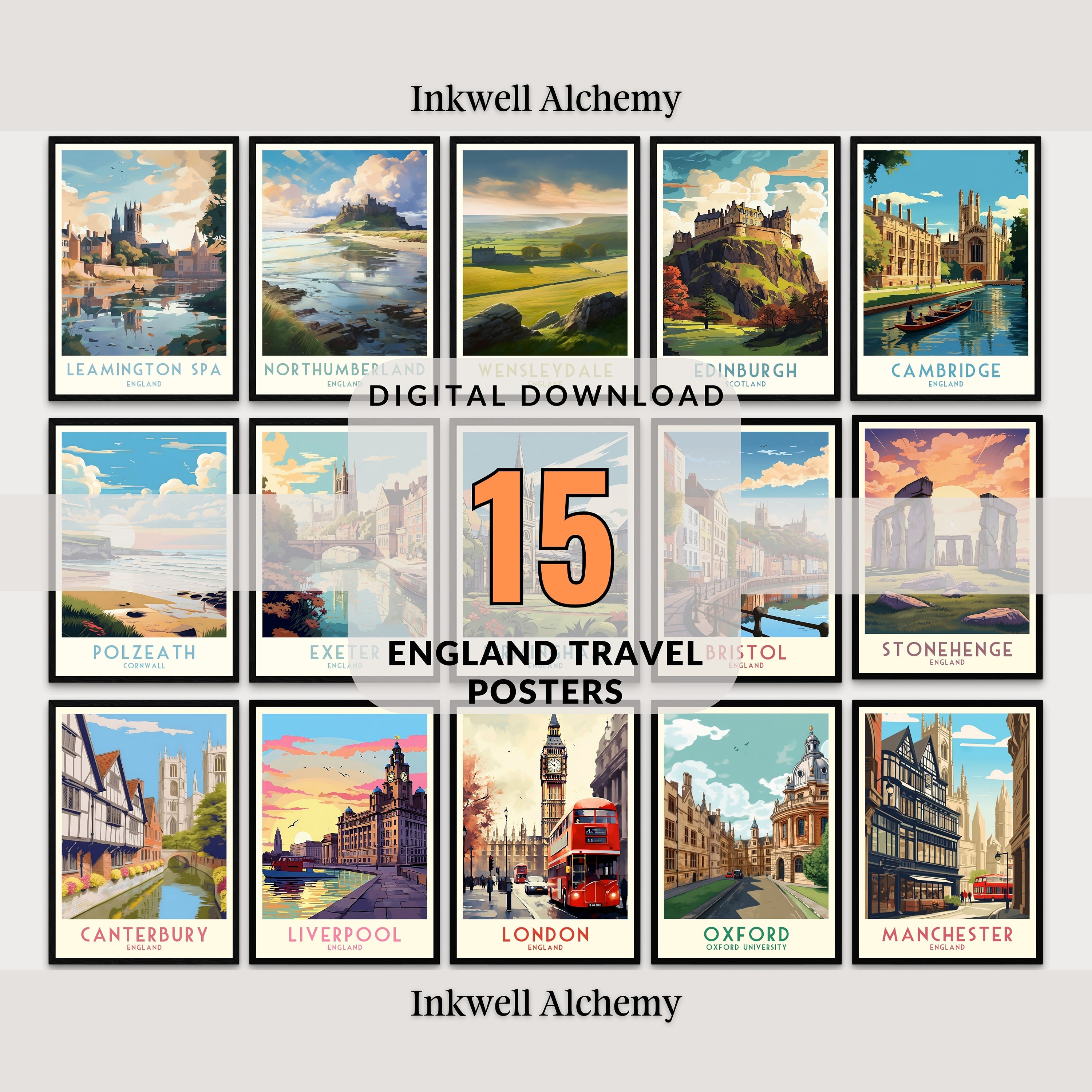 15 Set England Travel Print, London, Home Decor, Retro Wall Art ...