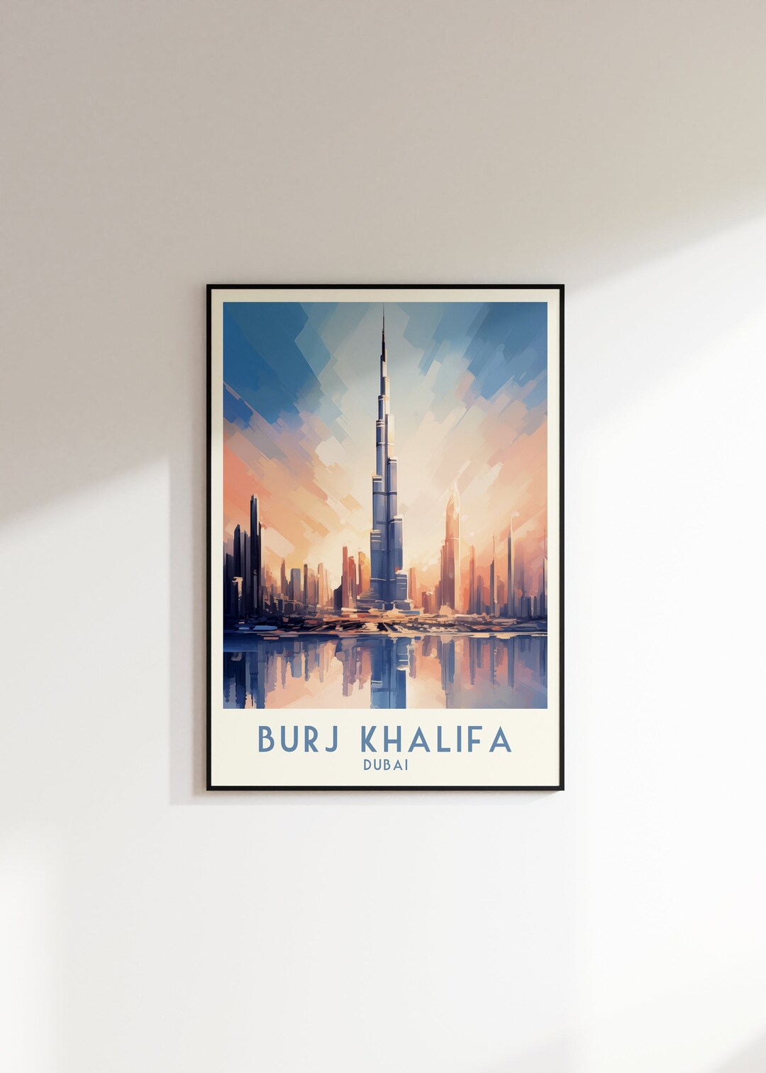 Burj Khalifa Travel Print, Dubai Print, Dubai, Home Decor, Retro Wall ...