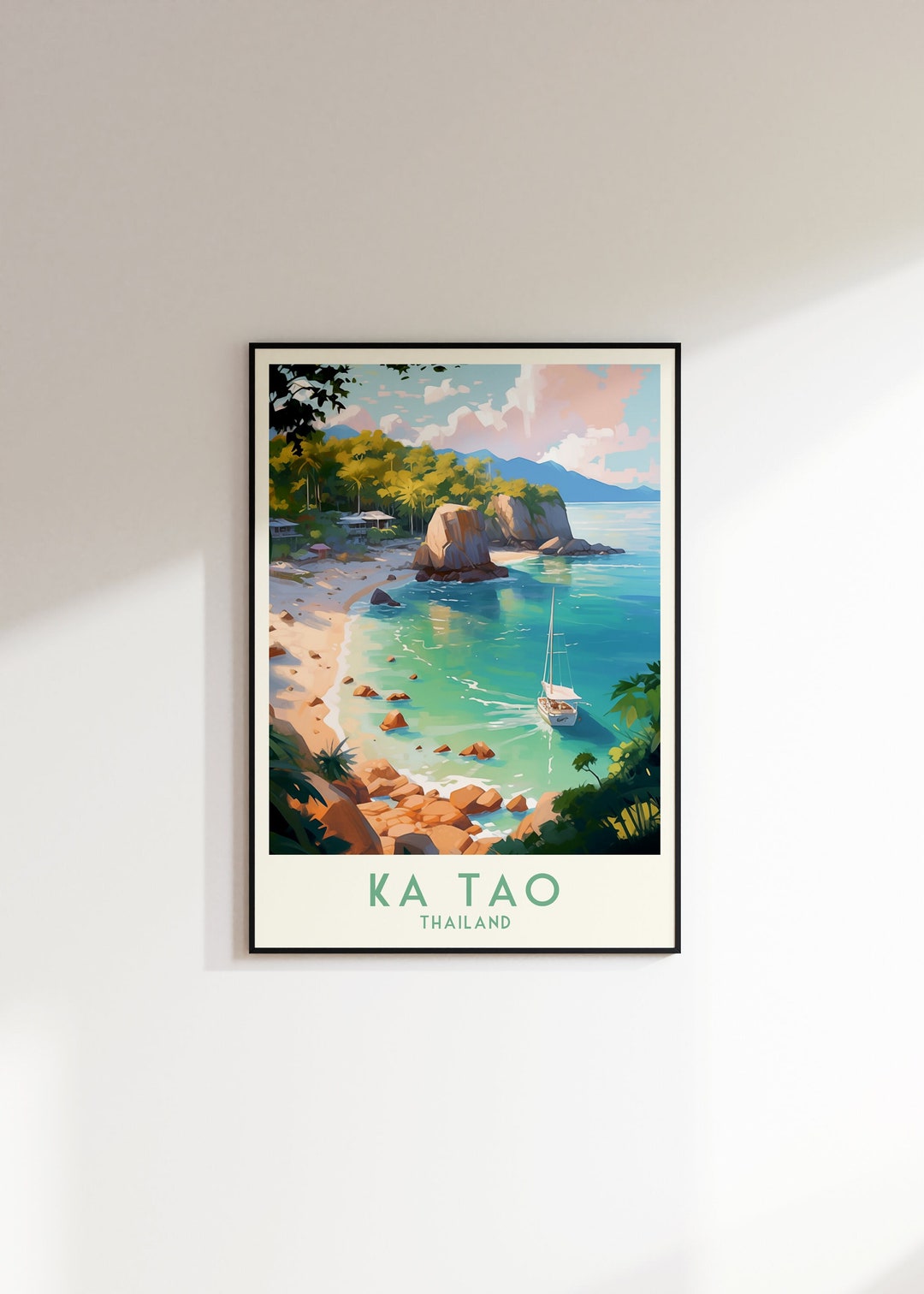 Ka Tao Travel Print, Thailand, Home Decor, Retro Wall Art, Wedding Gift ...