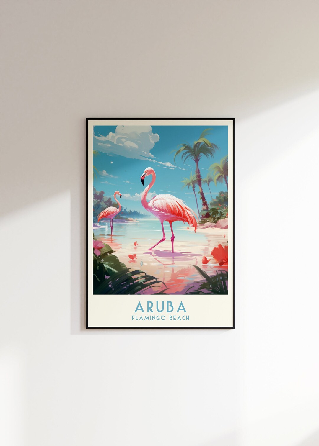 Aruba Travel Print, Flamingo Beach Print, America, Home Decor, Retro ...