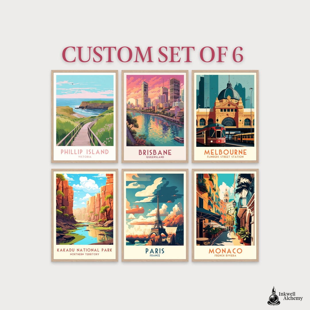 Custom Set of 6 Travel Prints From the Existing Range, Custom Travel ...