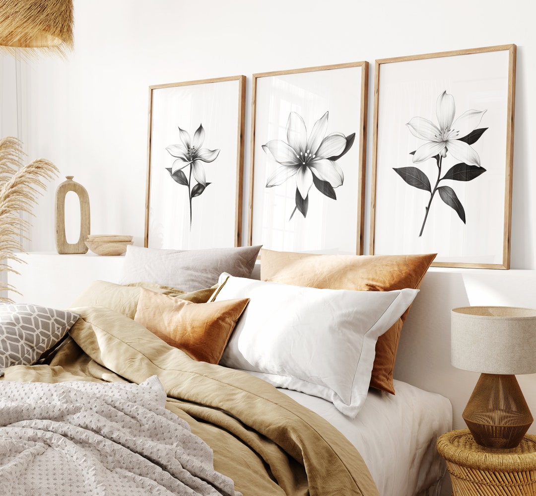 Set of 3 Fine Line Flower Print, Floral Print, Minimal Floral Prints ...