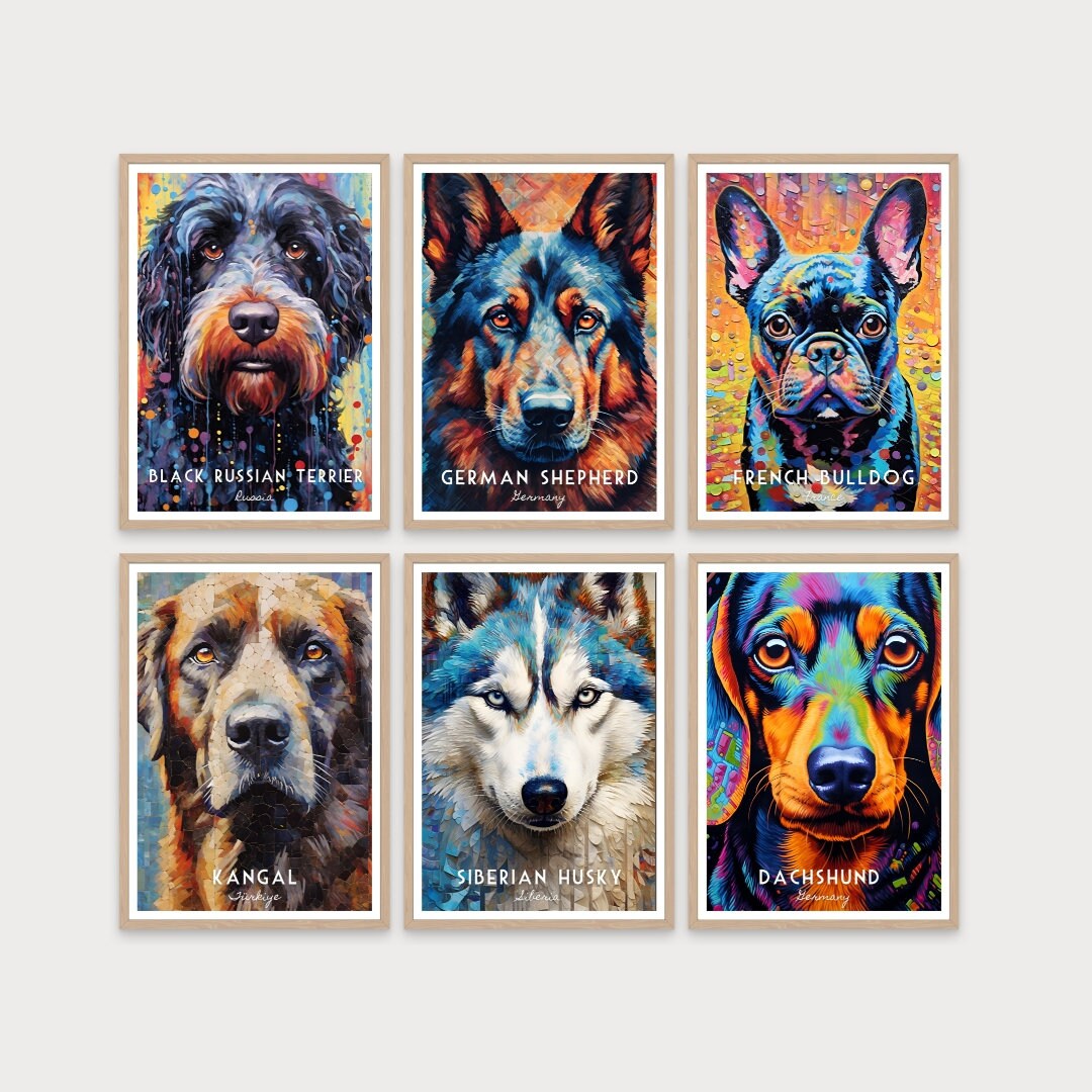 Set of 6 Dog Prints, Wall Art Print, Bedroom Decor, Mother's Day Gift ...