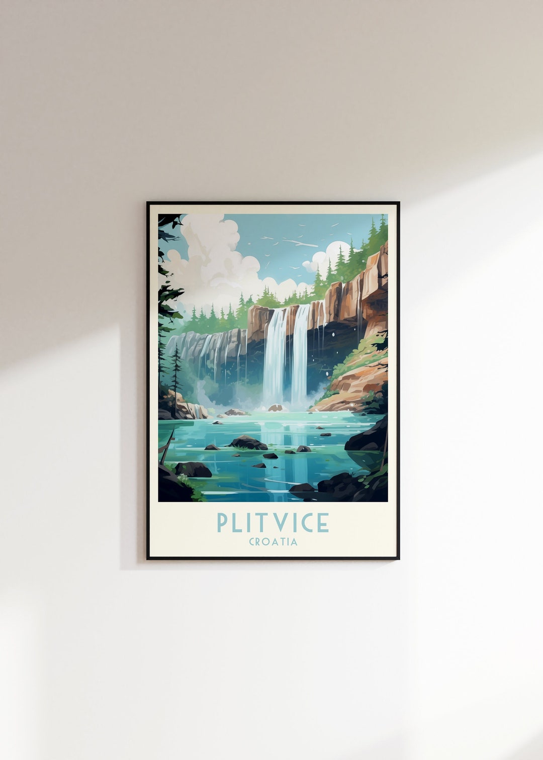 Plitvice Travel Print, Croatia, Home Decor, Retro Wall Art, Wedding ...