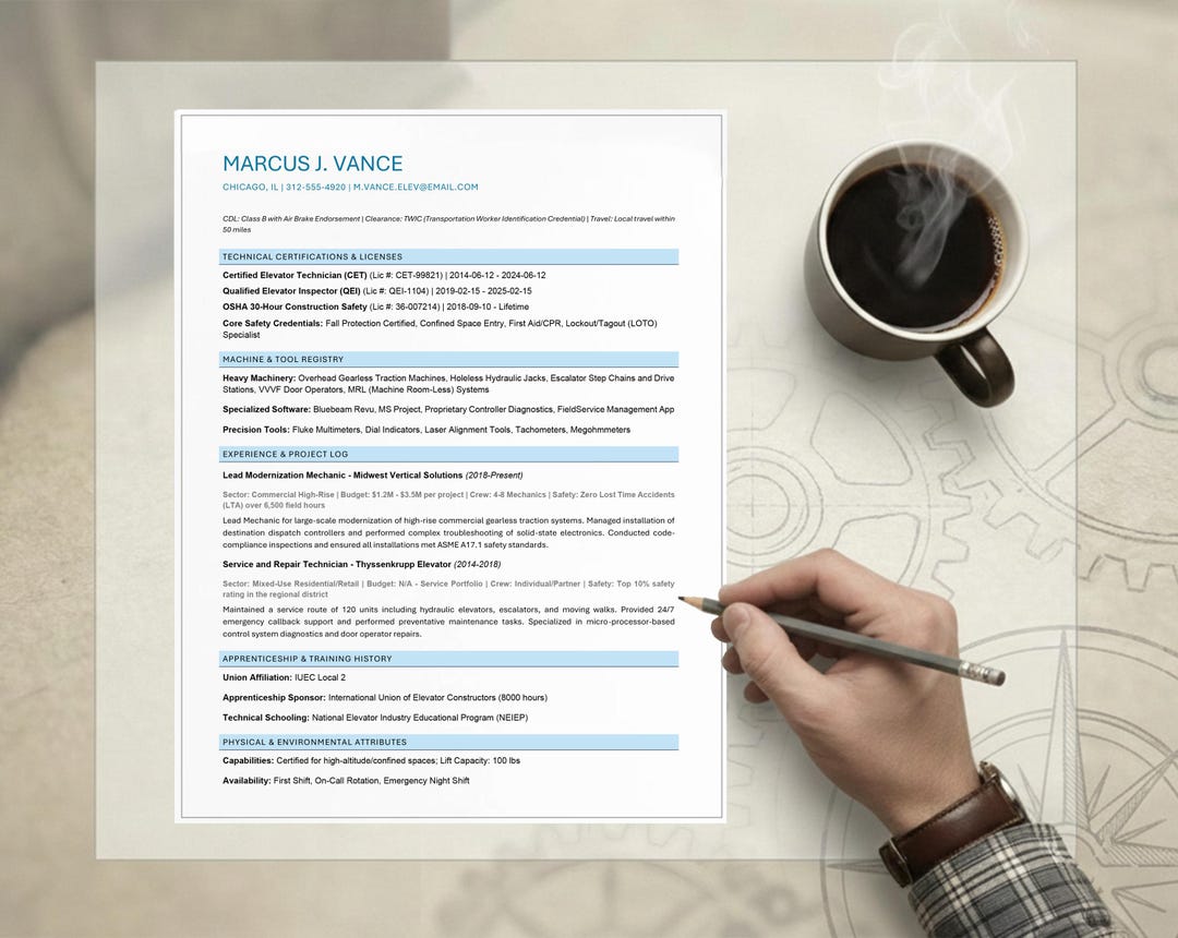 Elevator Mechanic Resume Template | Professional Lift Technician CV ...