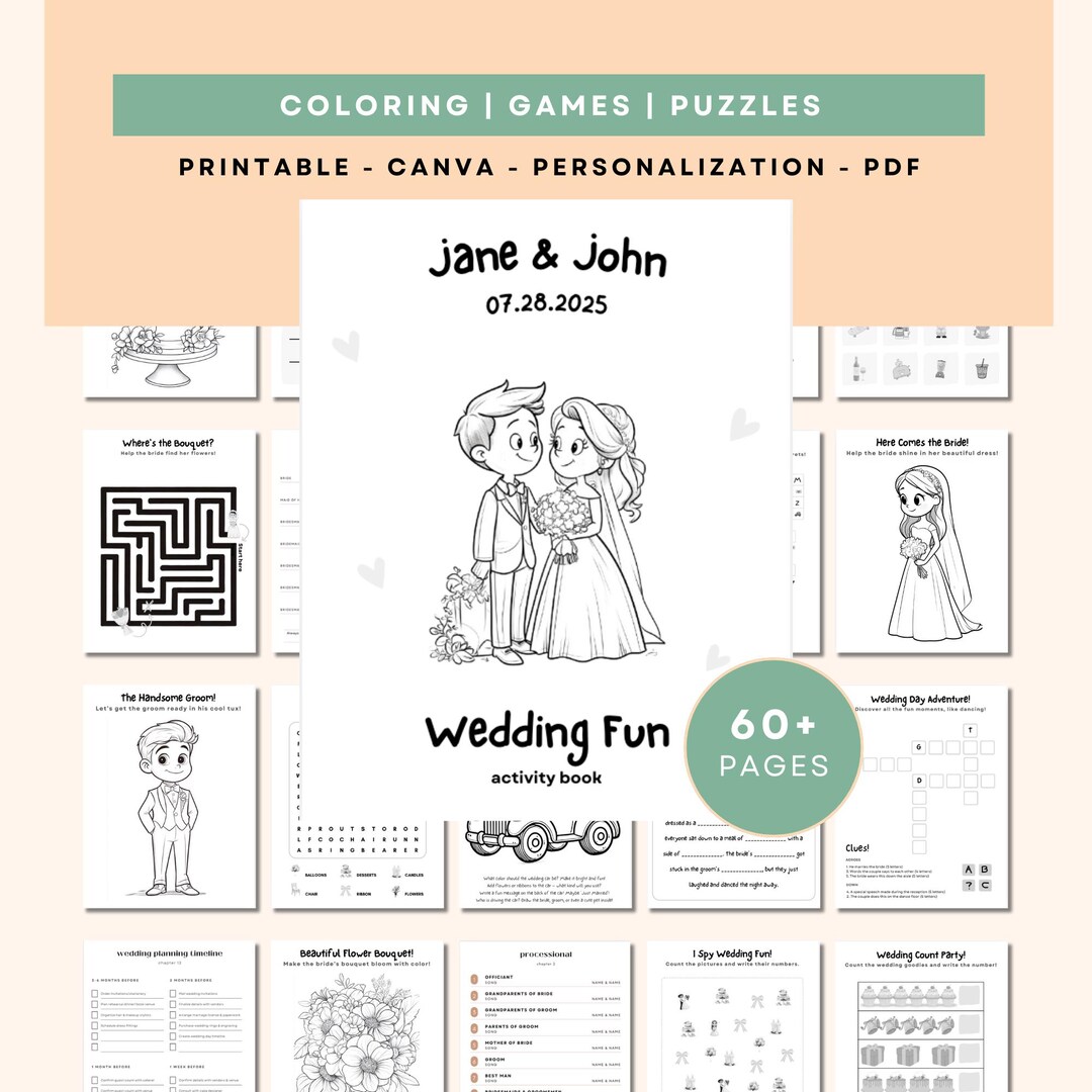 Wedding Activity Coloring Book for Kids Printable Reception Games Kids ...