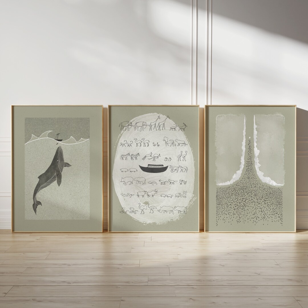 Set of 3 Christian Modern Wall Art, Jonah and the Whale, Noah's Ark ...