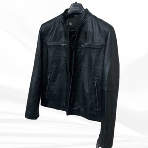 Black Premium Men's Leather Jacket Durable Racing Jacket Collared ...