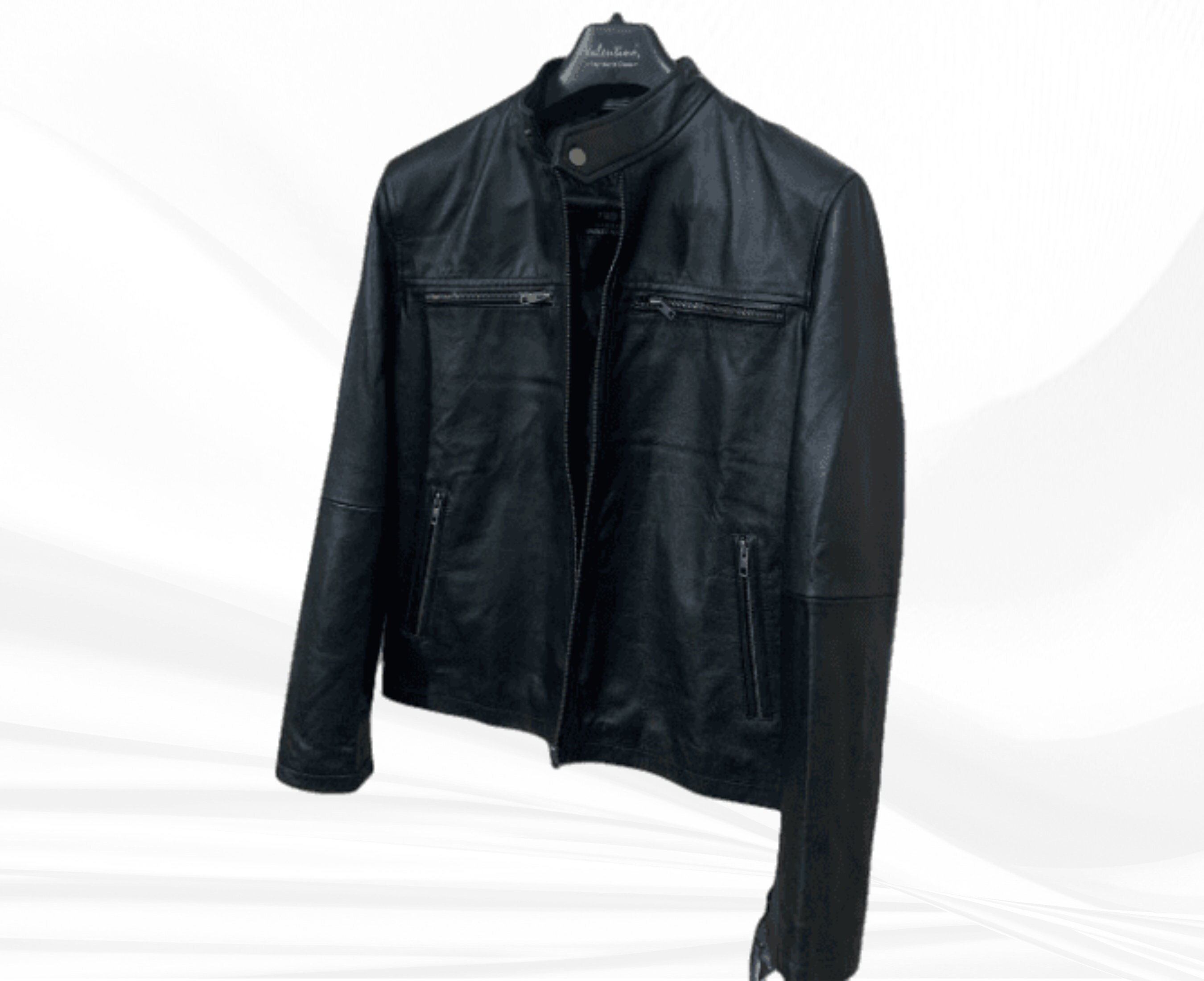 Black Premium Men's Leather Jacket Durable Racing Jacket Collared ...