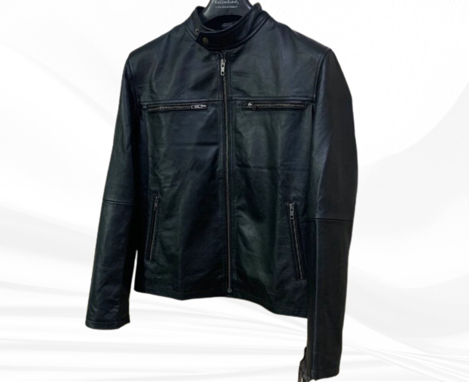 Black Premium Men's Leather Jacket Durable Racing Jacket Collared ...