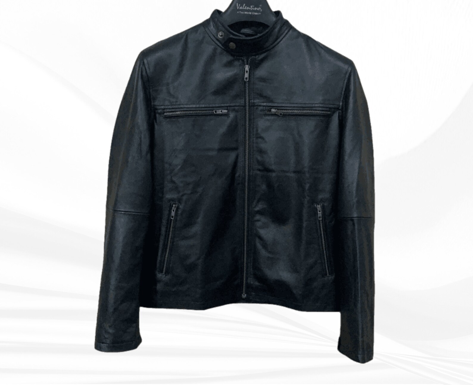 Black Premium Men's Leather Jacket Durable Racing Jacket Collared ...