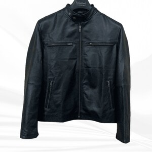 Black Premium Men's Leather Jacket Durable Racing Jacket Collared ...