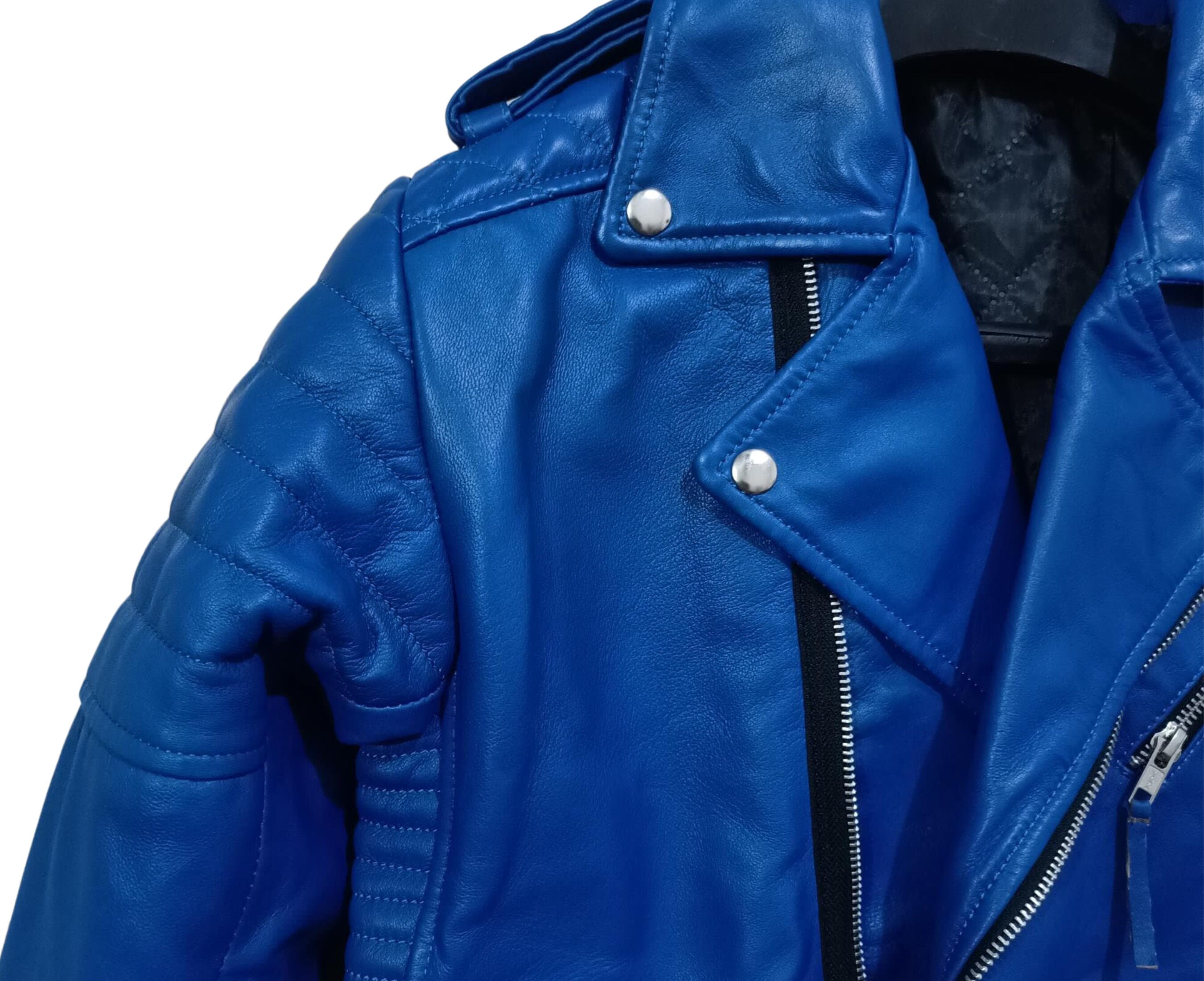 Handmade Men's Blue Leather Racing Jacket, Streetwear Sheepskin ...