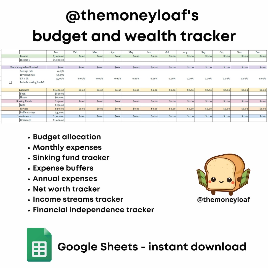 Budget and Wealth Tracker - Google Sheets - Etsy