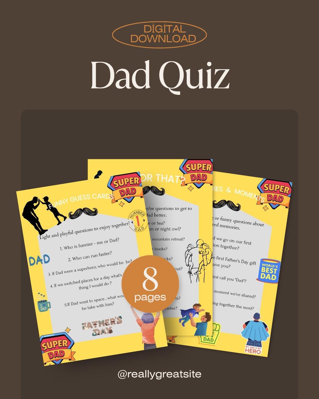 Dad Quiz Printable / Father's Day Fun Pack / Dad Quiz Cards / Fun ...