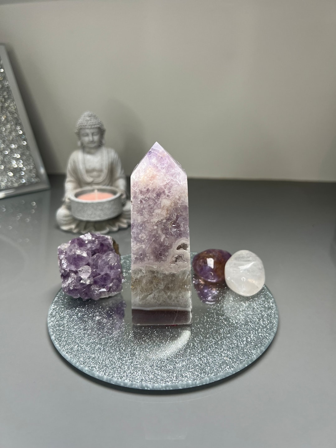 Amethyst Crystal Tower With Agate Druzy Point Amethyst Agate - Etsy