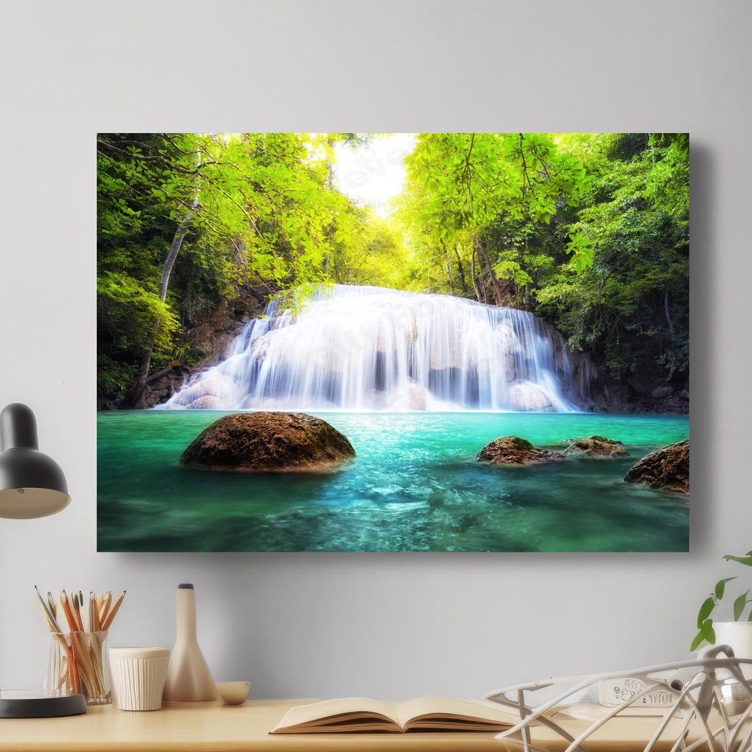 Rainforest Waterfall Canvas Print: Sunset Forest Pathway Wall Art ...