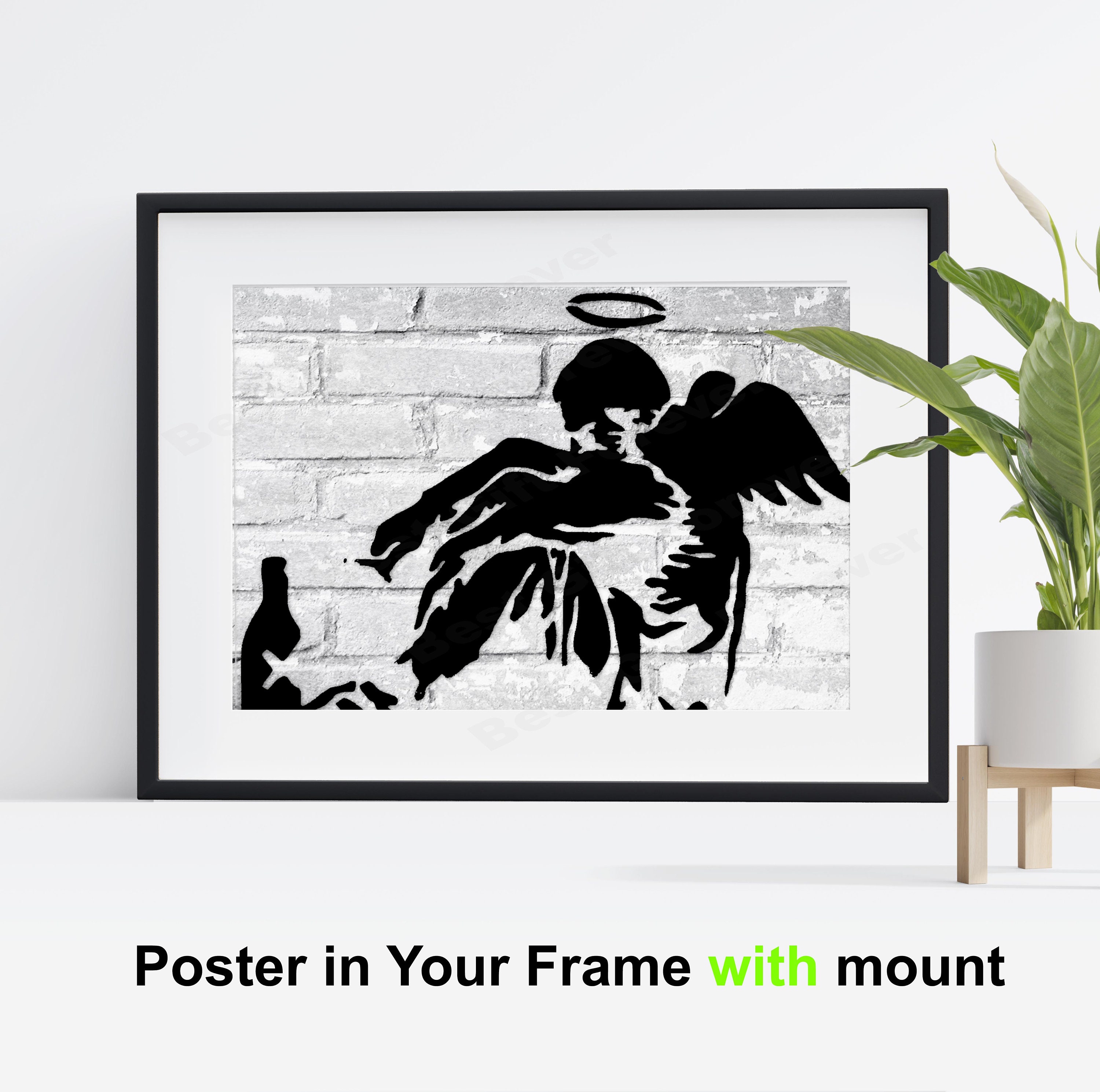 Banksy Art New Redesign Fallen Angel Grey Black White Graffiti - Etsy