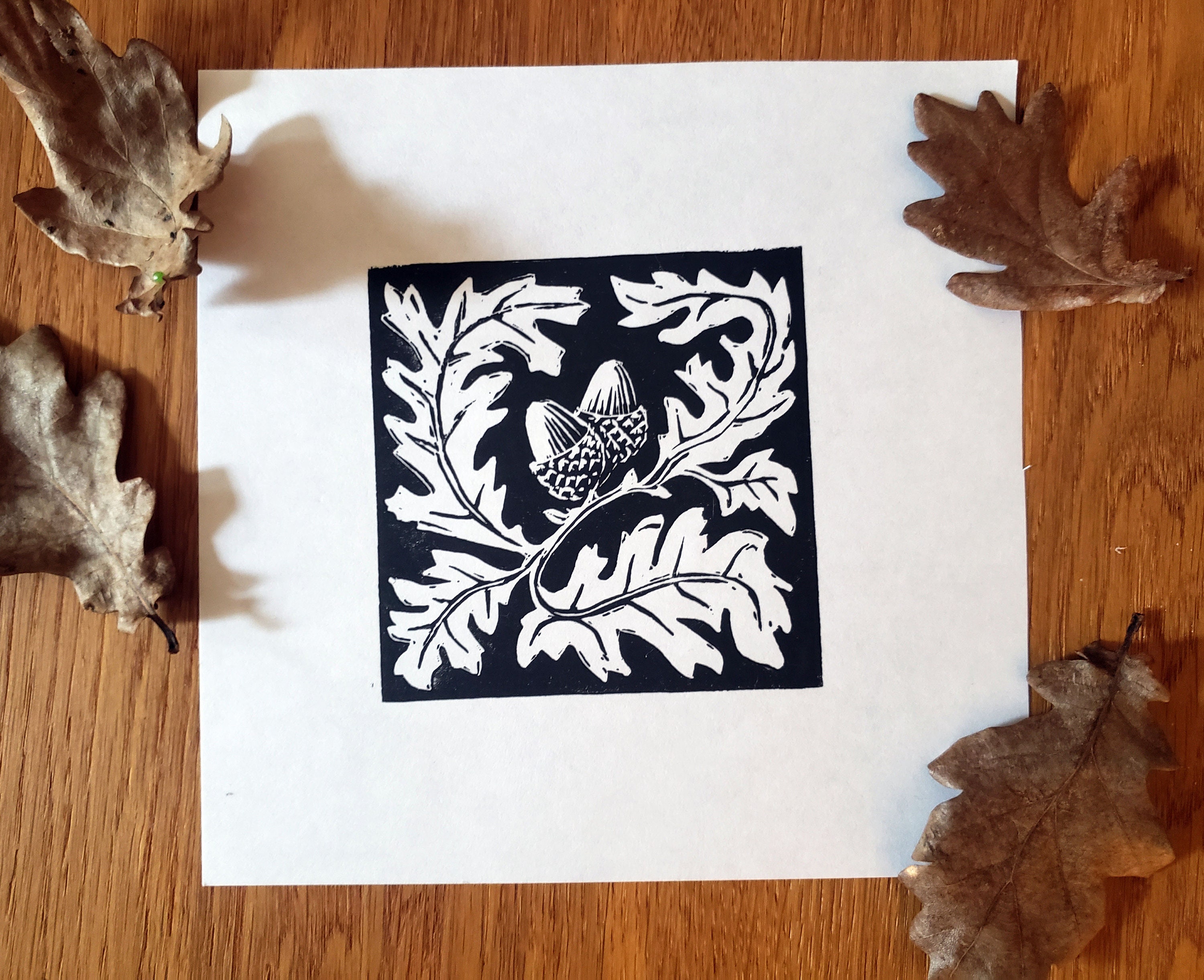 Oak Leaf Lino Print, Acorn Print, Leaf Print, Lino Print, Relief Print ...